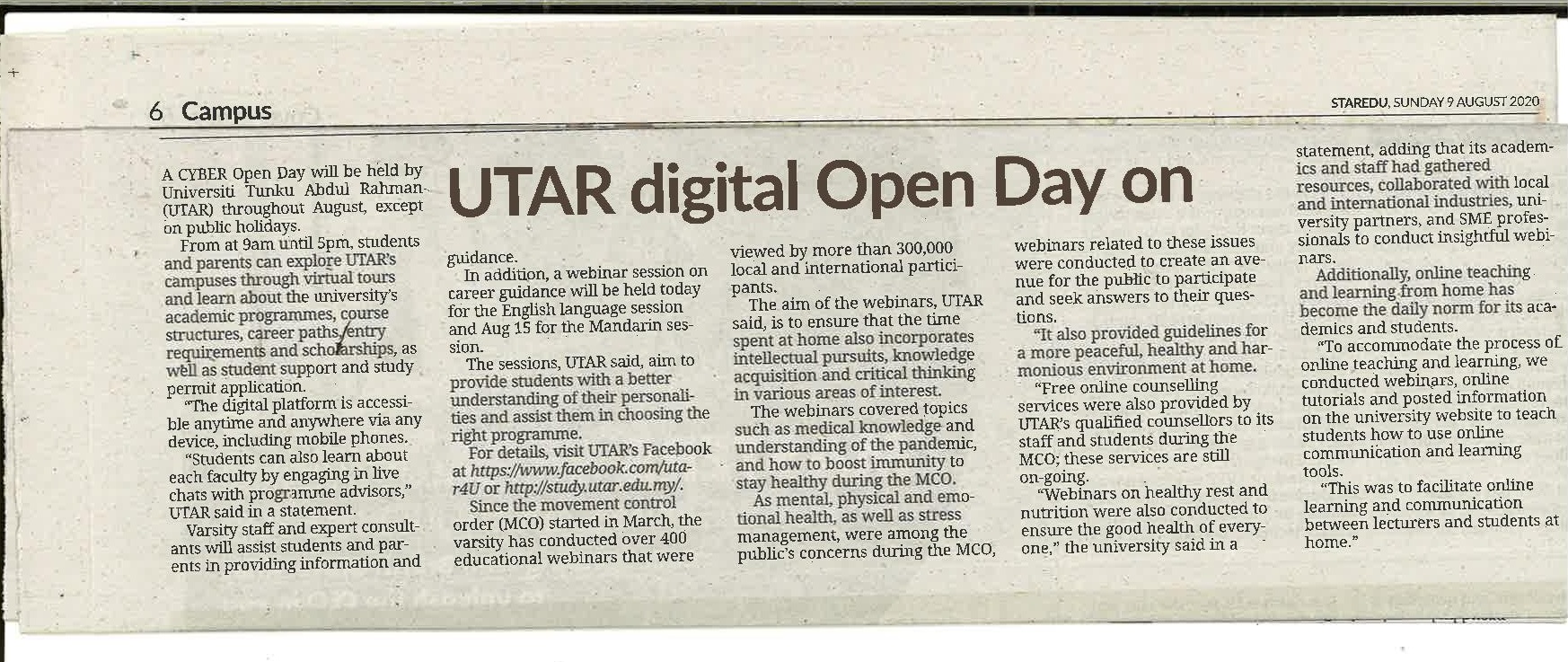 UTAR News, Newsletters, In the Press, Awards and Webinars